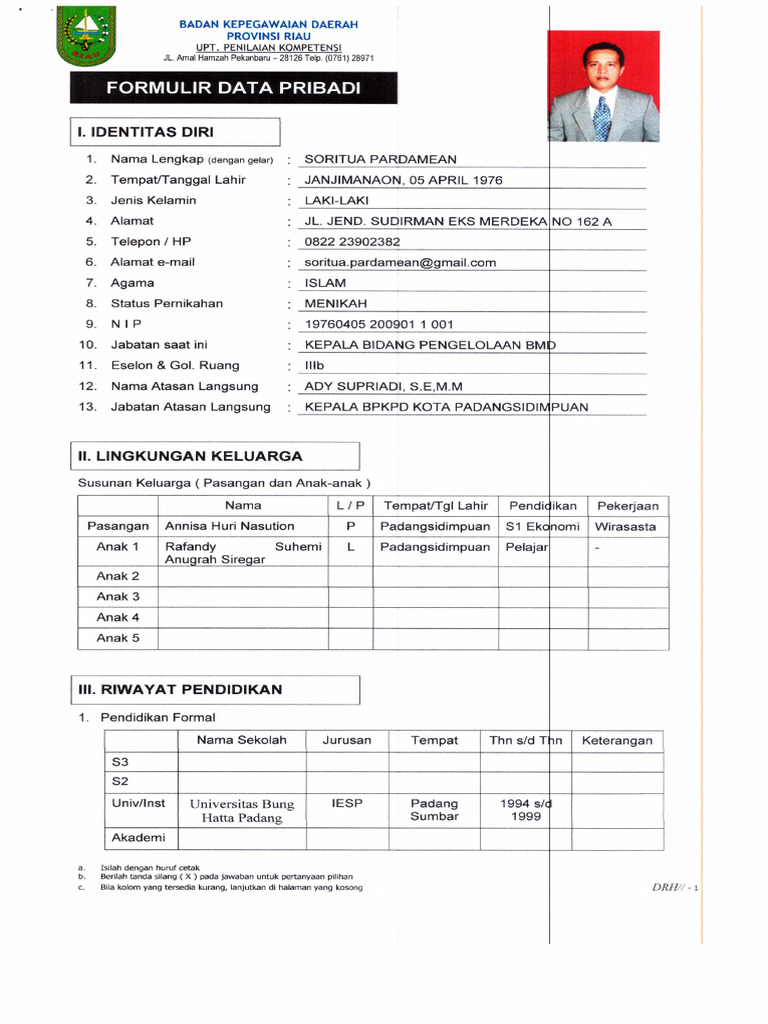 FORMULIR DATA PRIBADI SORITUA PARDAMEAN | PDF