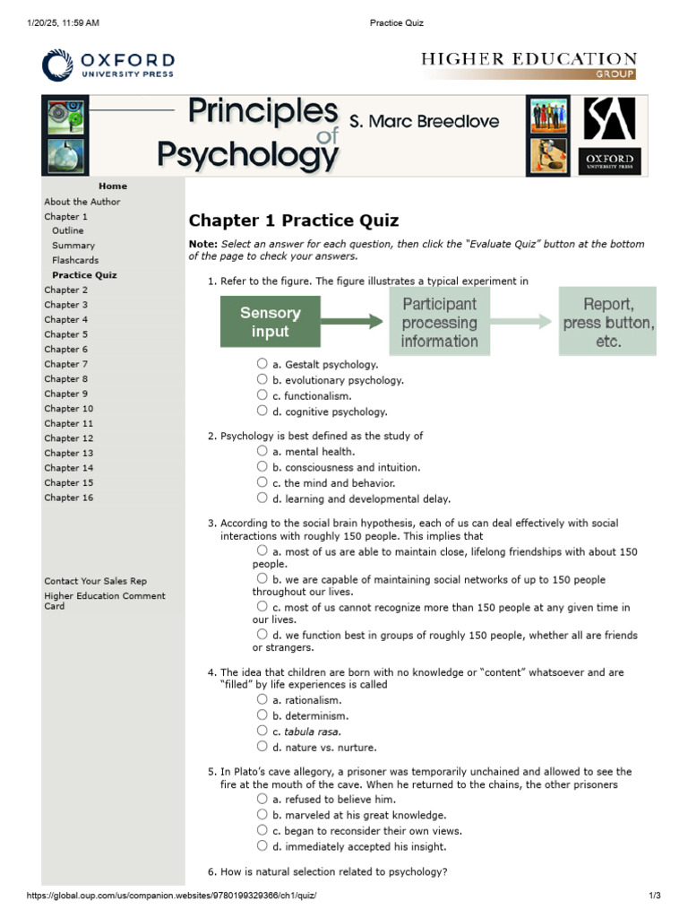 Practice Quiz | PDF | Psychology | Psychological Concepts