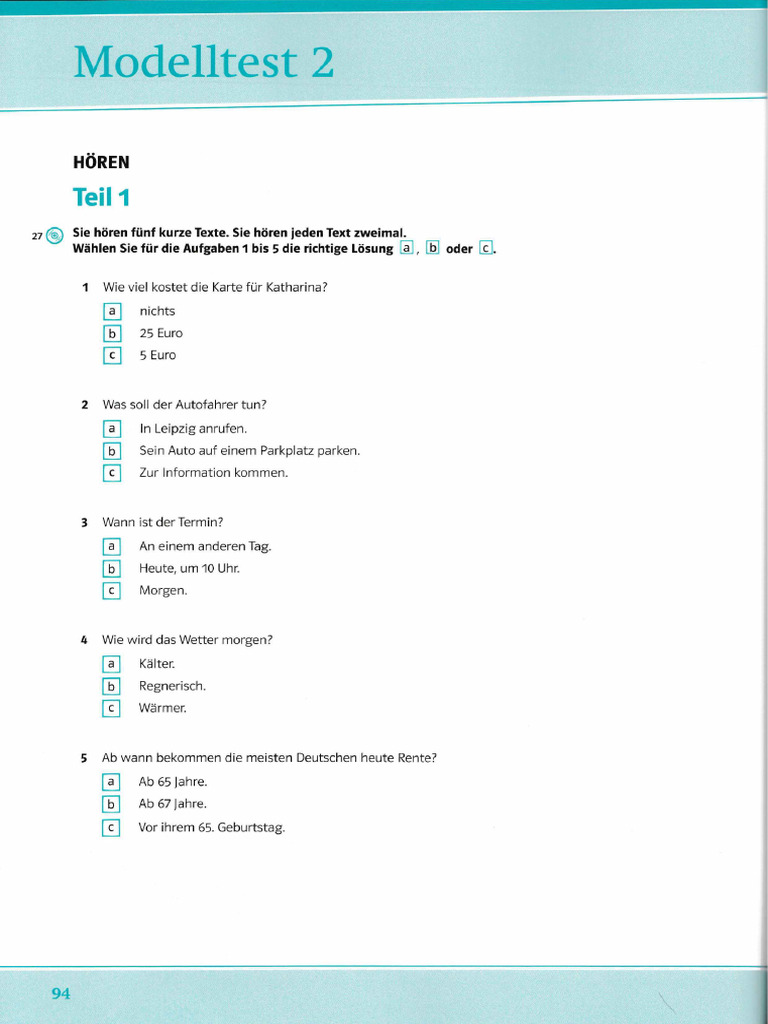 Mit Erfolg Zum Goethe Zertifikat A2 - Hoeren - Modelltest 2 | PDF