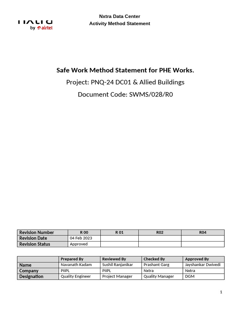 Safe Work Method for PHE in Data Center | PDF | Pipe (Fluid Conveyance ...