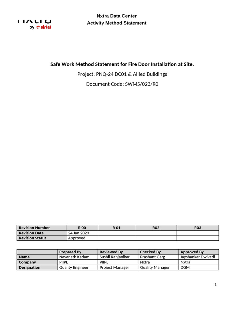 Method Statement - Fire Door Installation Work - PNQ-24 DC01 & Allied Buildings | PDF | Door ...