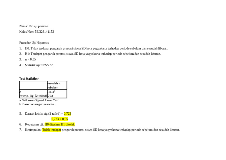 Prosedur Uji Wilcoxon | PDF