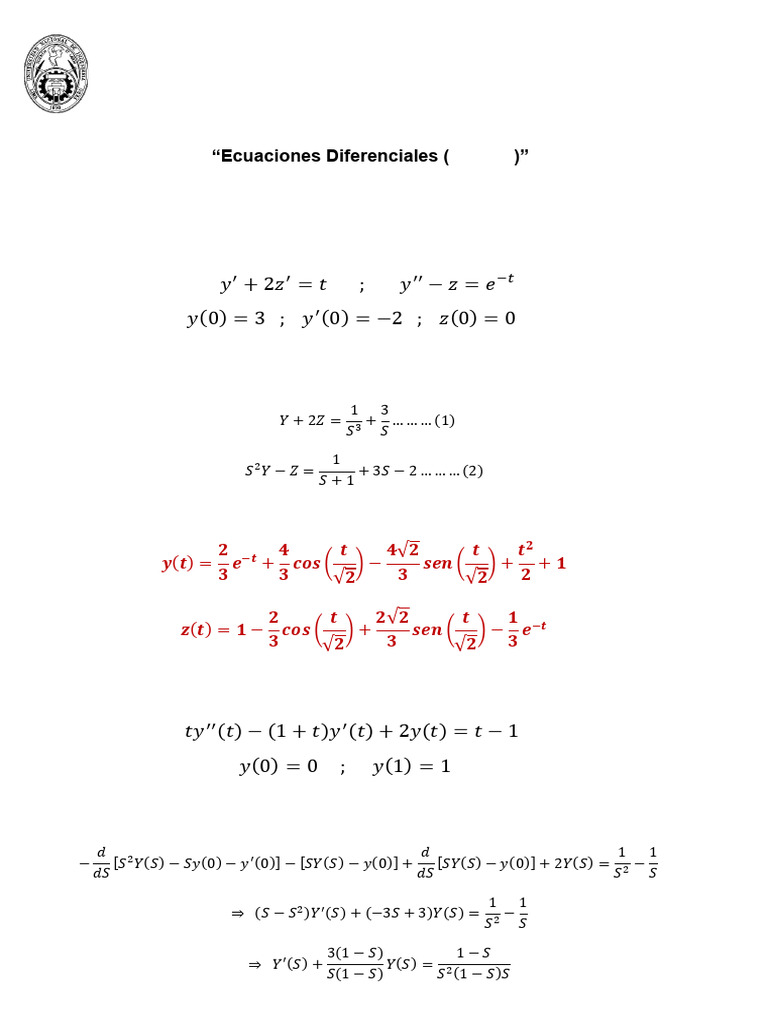 Ef MB155 2024-2 Solucionario | PDF | Ecuaciones | Transformada de Laplace