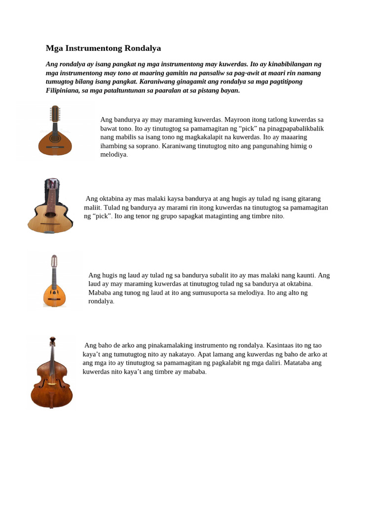 Mga Instrumentong Rondalya | PDF