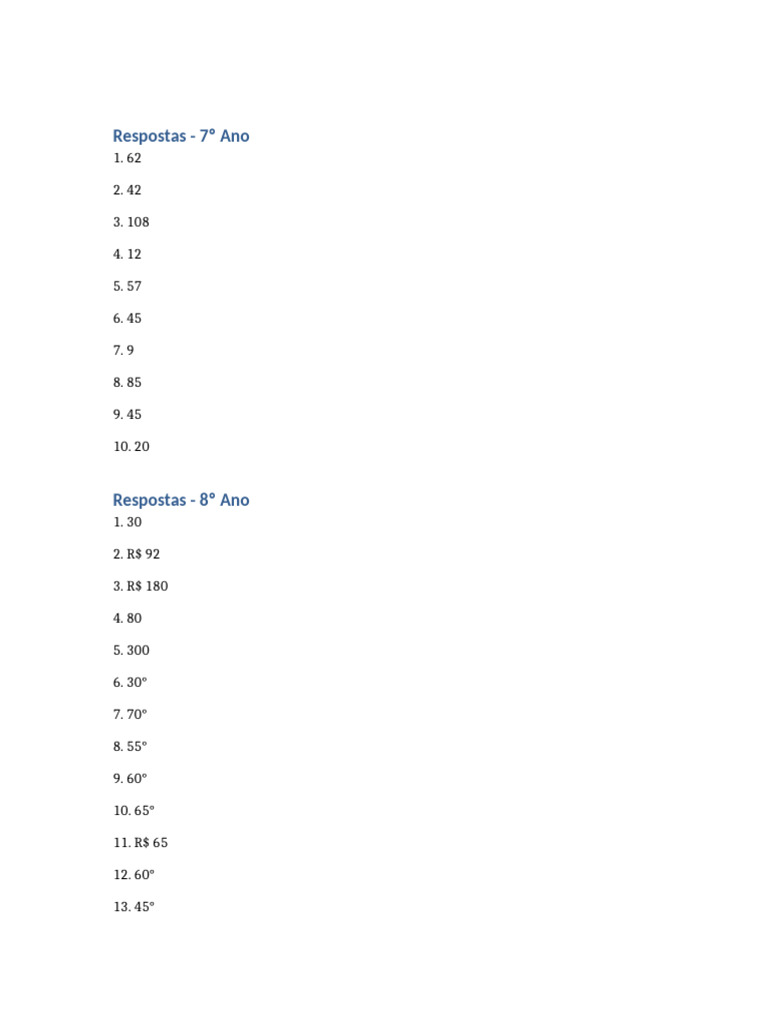 Respostas Exercicios 7 8 9 Anos | PDF