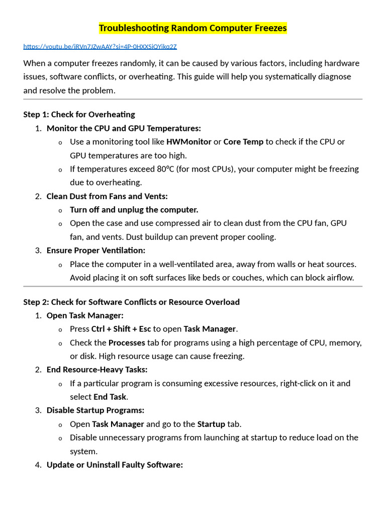 Troubleshooting Random Computer Freezes | PDF | Device Driver | Booting
