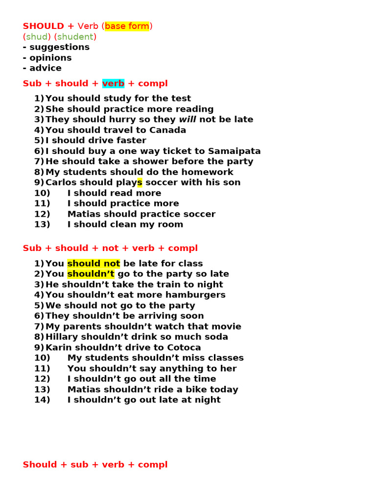 Using "Should," "Could," and "Must" | PDF