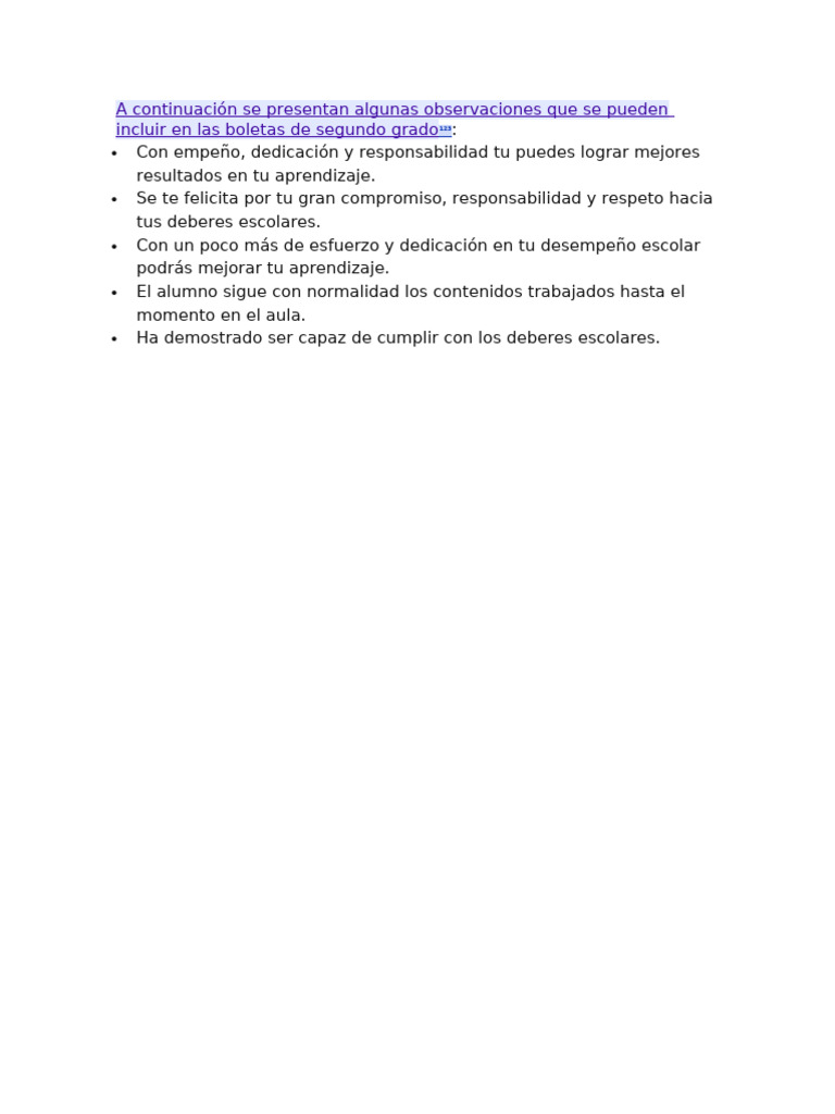 A Continuación Se Presentan Algunas Observaciones Que Se Pueden Incluir ...