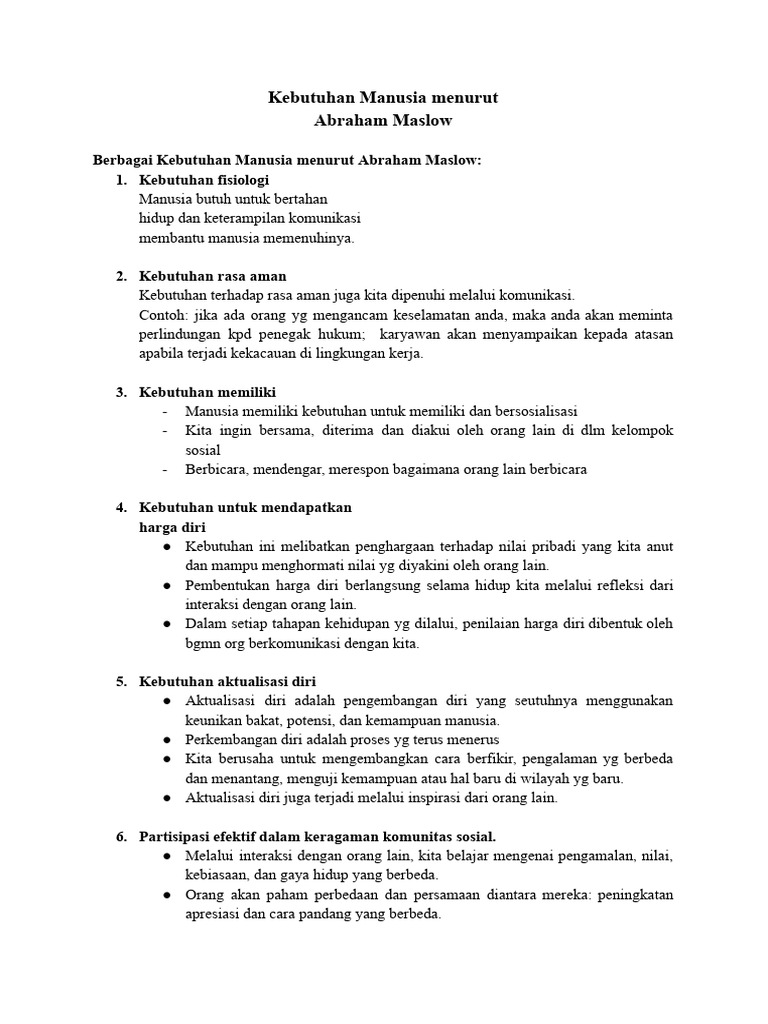Kebutuhan Manusia Abraham Maslow (KDM XI) 1-1 | PDF