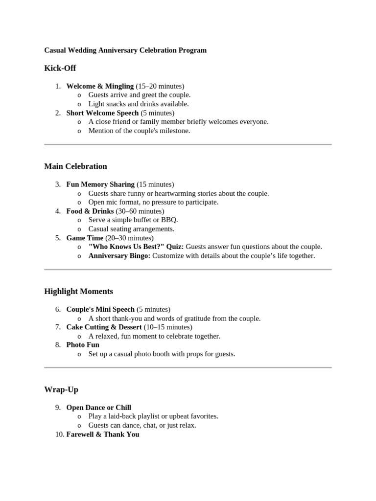 Casual Wedding Anniversary Celebration Program | PDF