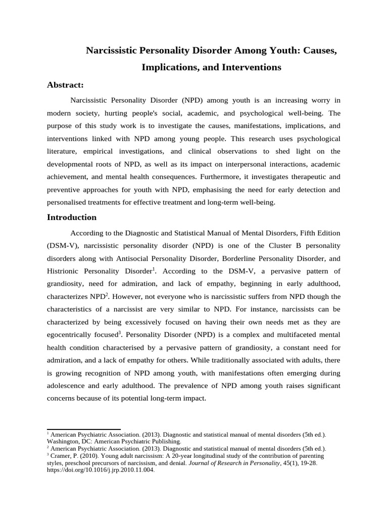Youth Narcissistic Personality Disorder Insights | PDF | Personality ...