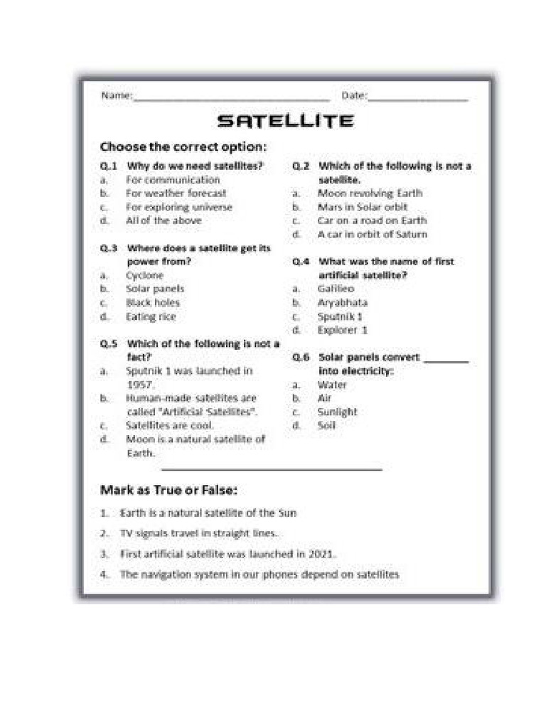 Satellite Worksheet - P5 | PDF