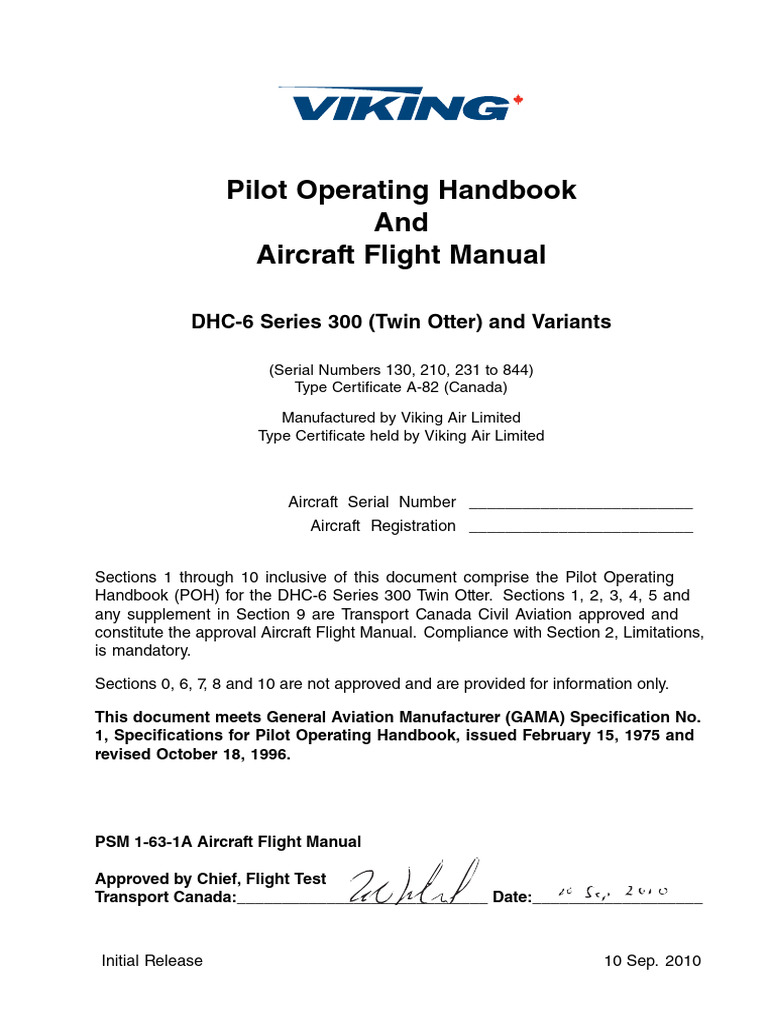 Pilot Operating Handbook and Aircraft Flight Manual DHC 6 Series 300 ...