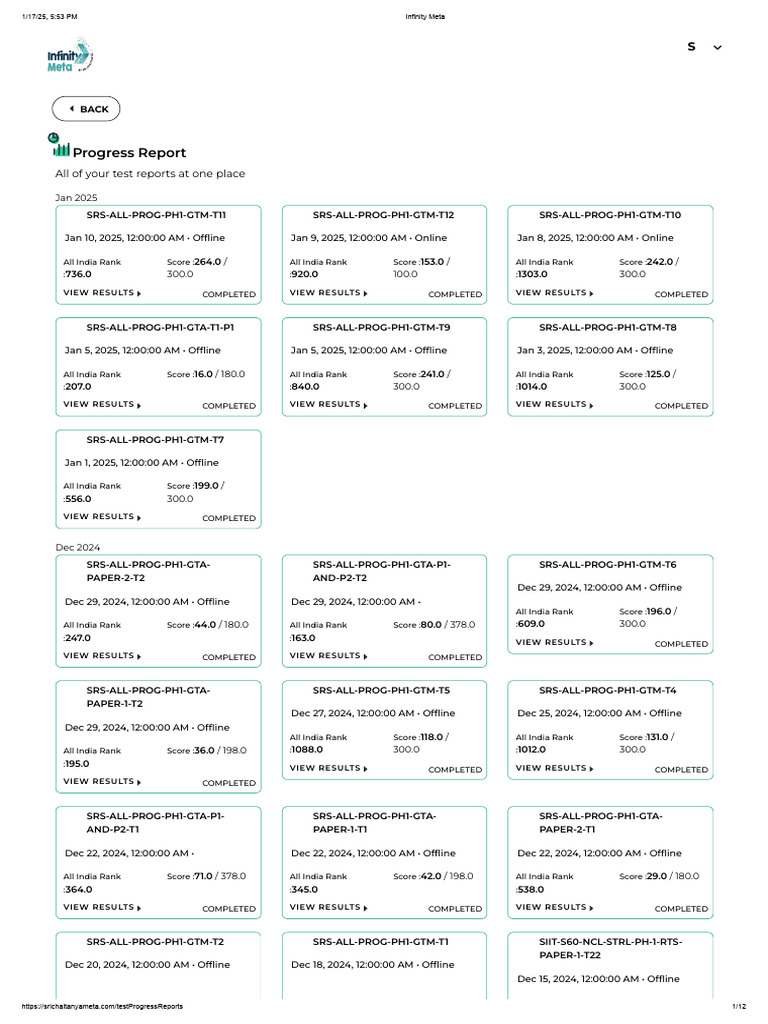 Infinity Meta Report Card | PDF