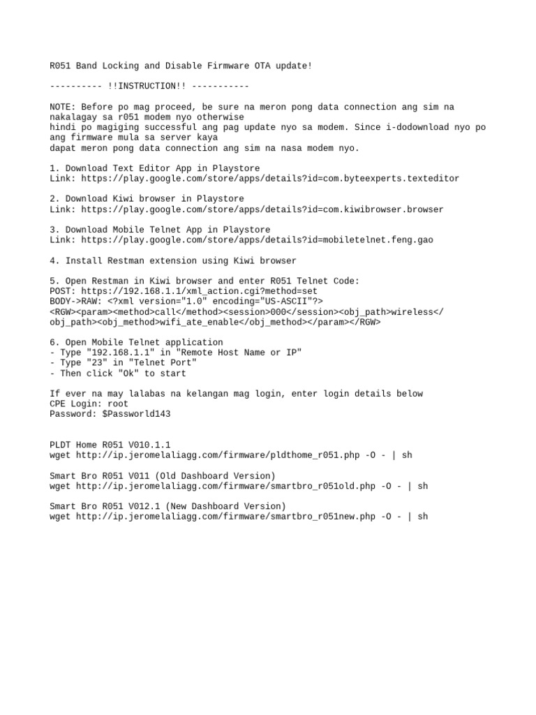 R051 Band Locking and Disable Firmware OTA | PDF