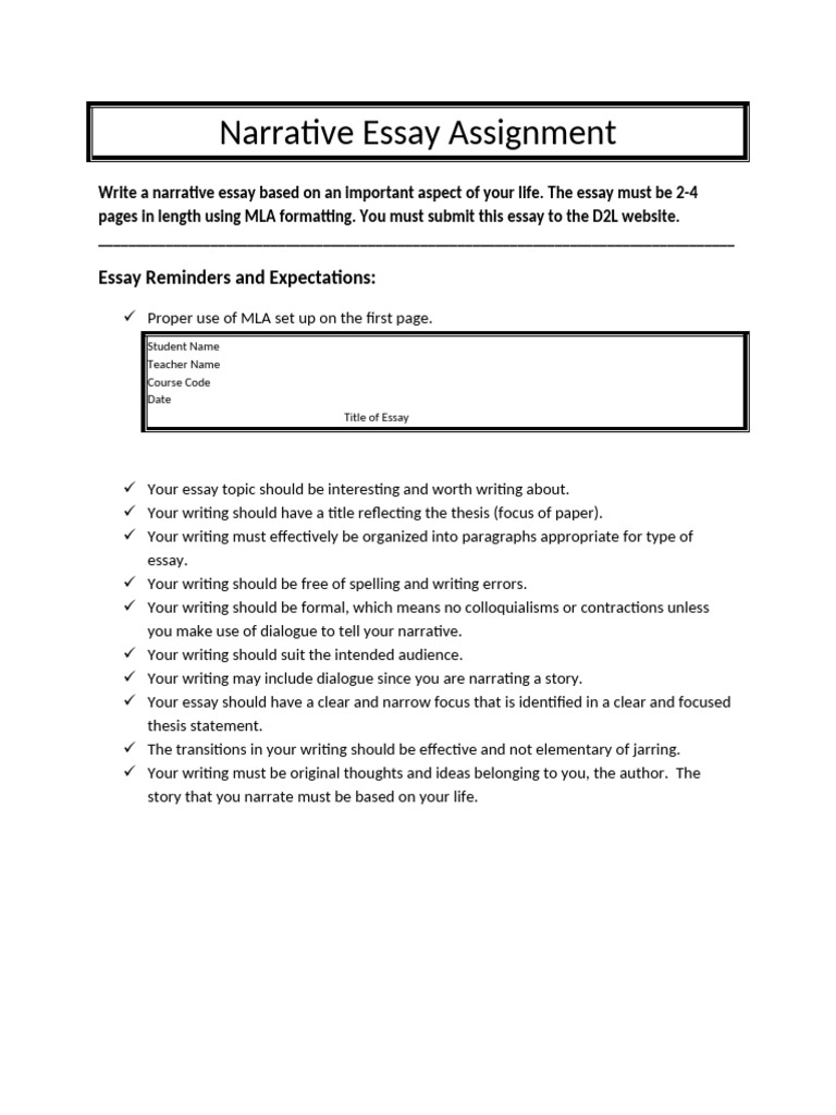 Narrative Essay Assignment (1) | PDF