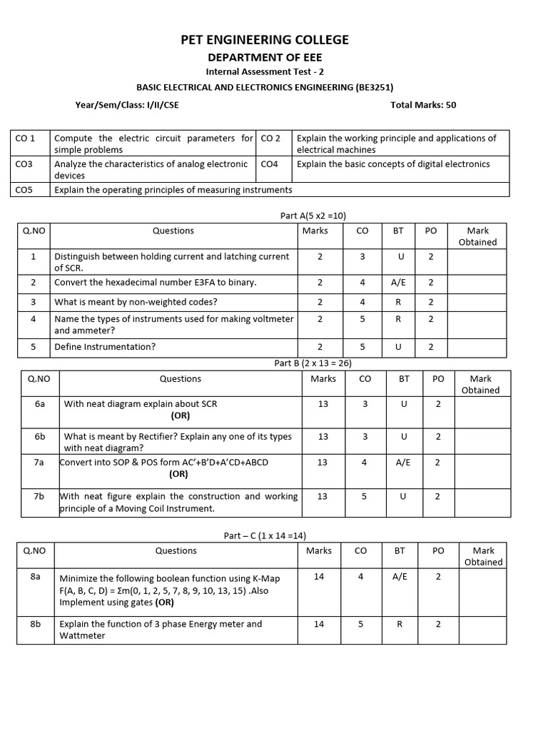 Be3251 Iat2 QP With Key | PDF | Rectifier | Alternating Current