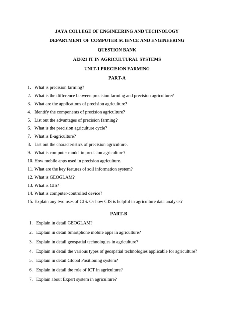 Ai3021 It in Agricultural Systems Question Bank | PDF | Distributed ...