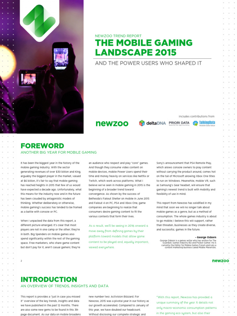 Newzoo Mobile Games Landscape 2015 Free Report | PDF | Xbox | Mobile Game