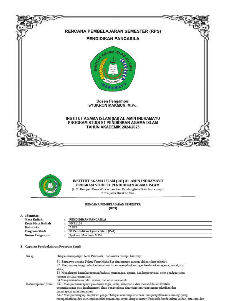 RPS PENDIDIKAN PANCASILA | PDF