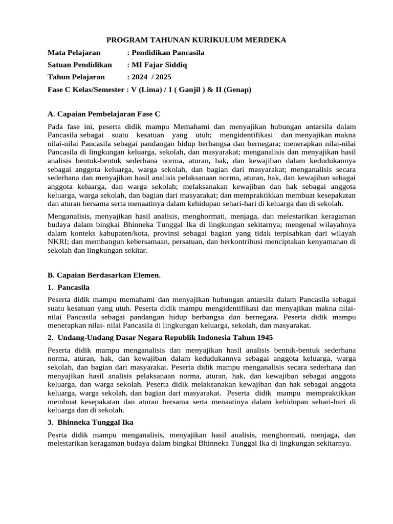 Prota Kurikulum Merdeka | PDF