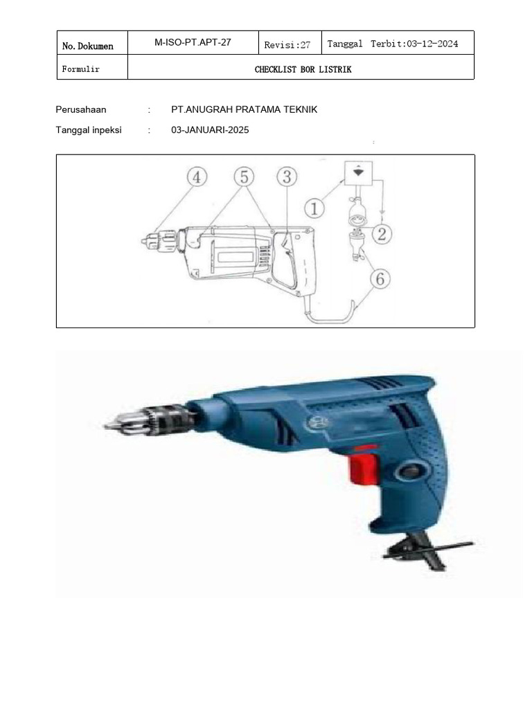 Form Check List Inspeksi Bor Listrik | PDF