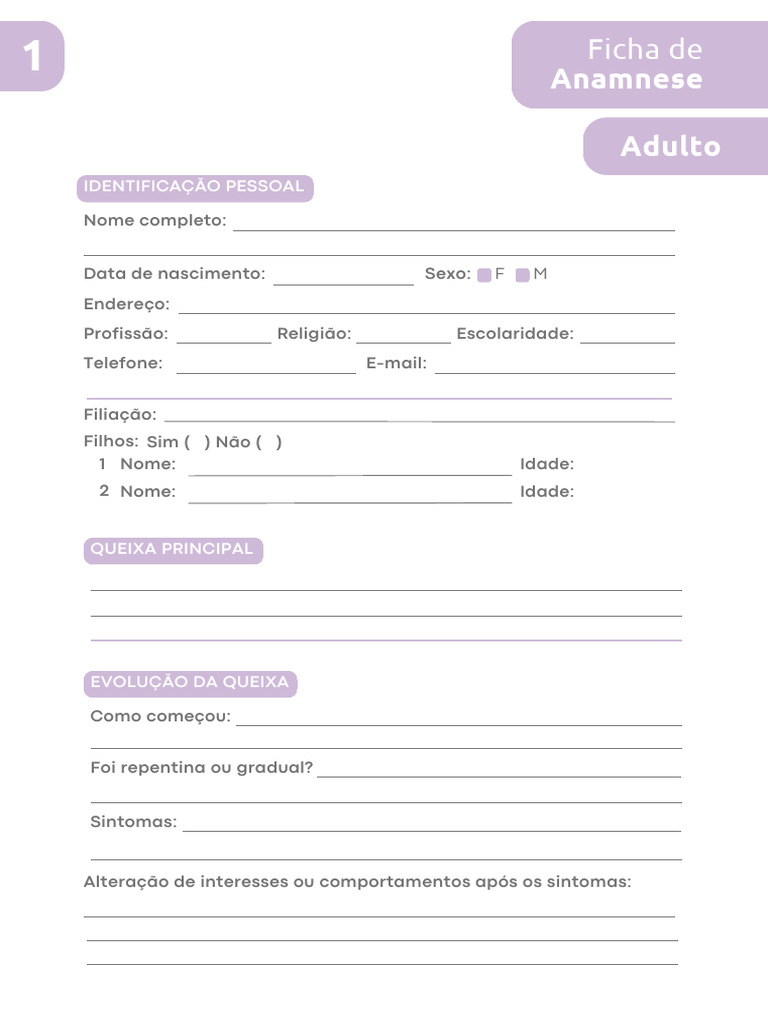Ficha de Anamnese - ADULTO | PDF