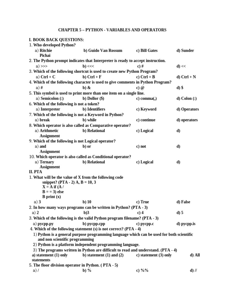 Python Variables and Operators Guide | PDF | Python (Programming ...