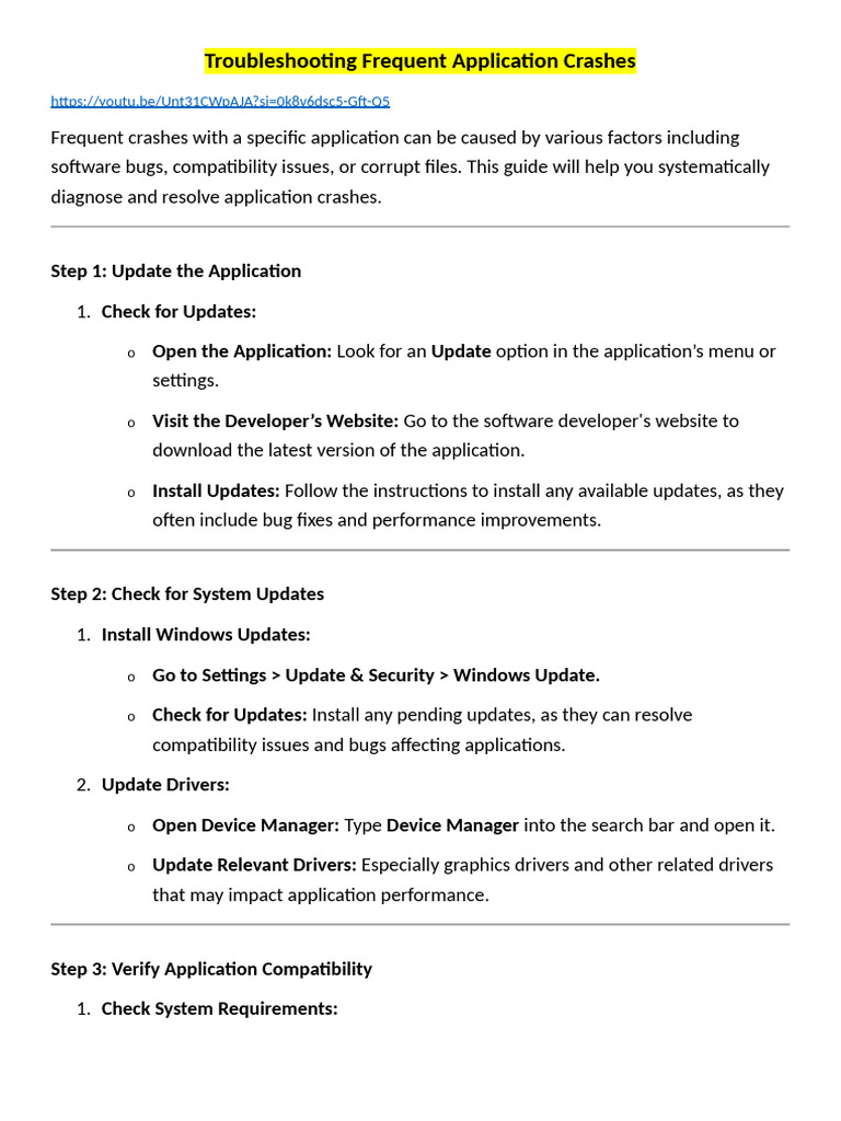 Troubleshooting Frequent Application Crashes Pdf Computer File Device Driver