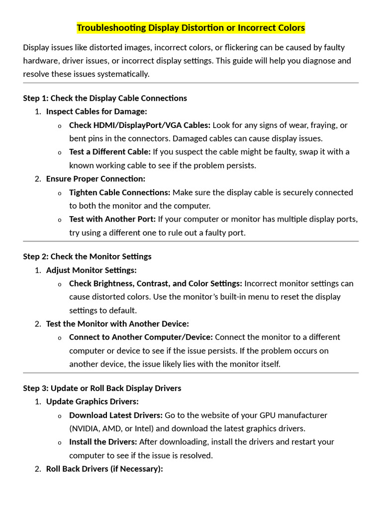 Troubleshooting Display Distortion or Incorrect Colors | PDF | Computer ...