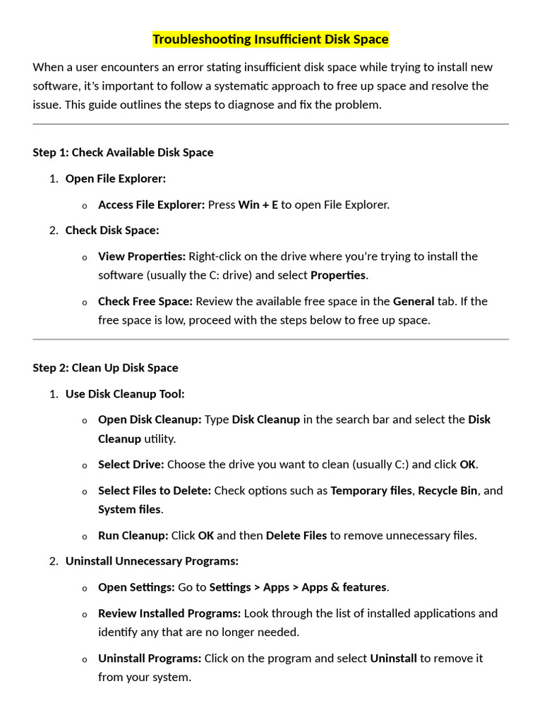 Troubleshooting Insufficient Disk Space | PDF | Computer File | Backup