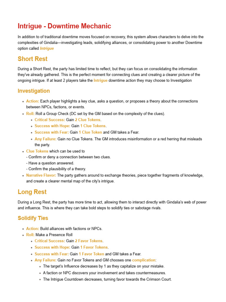 Intrigue - Downtime Mechanic | PDF