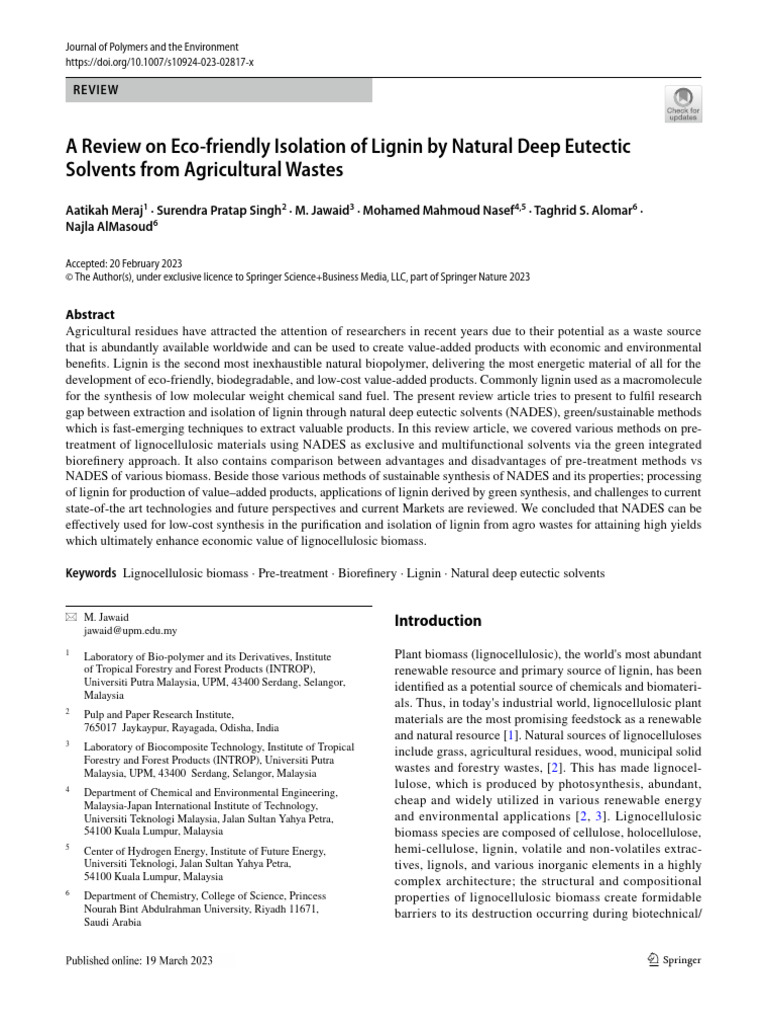 Una Revisión Sobre El Aislamiento Ecológico de La Lignina Mediante ...