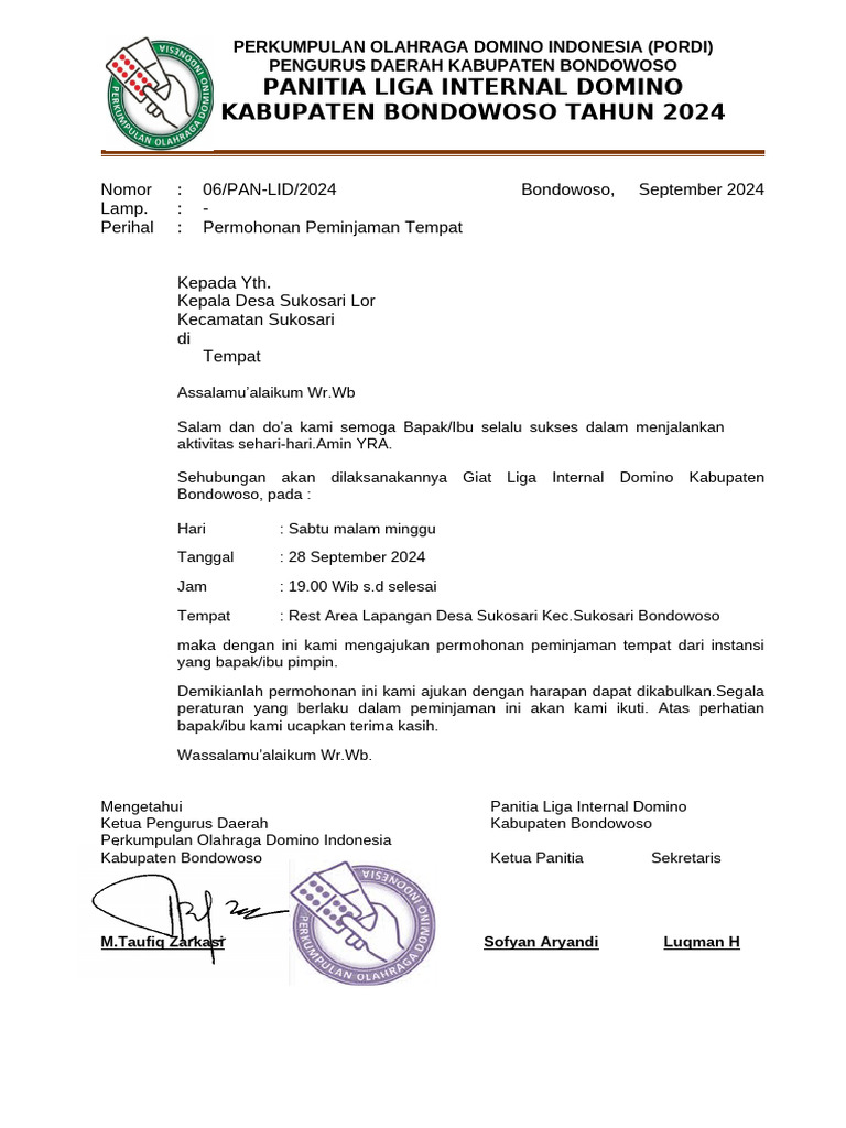 Surat Pinjam Tempat | PDF