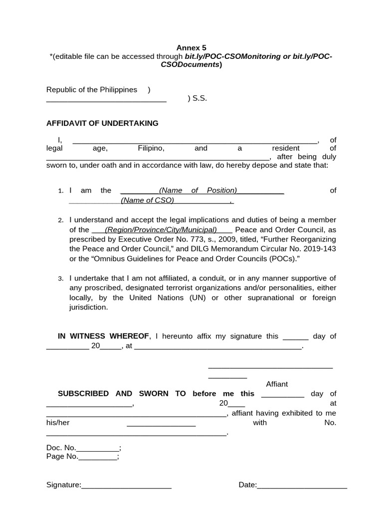 Affidavit of Undertaking for POC Members | PDF