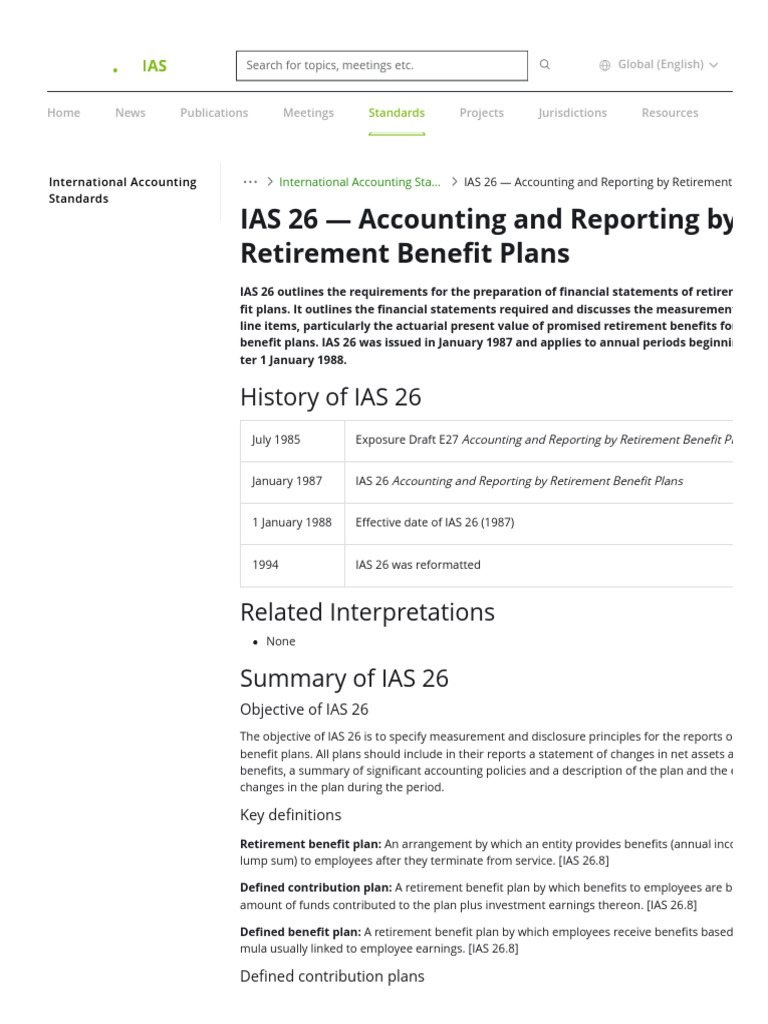 IAS 26 - Accounting and Reporting by Retirement Benefit Plans | PDF ...