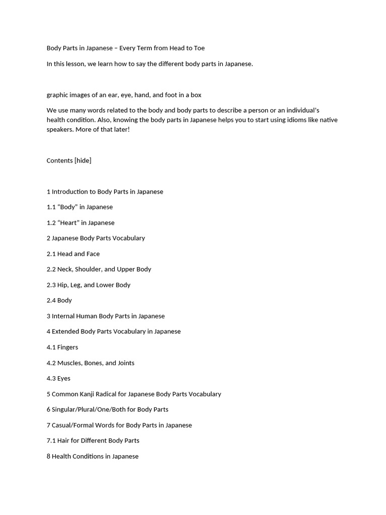 Body Parts in Japanese 2 | PDF | Japanese Language | Human Anatomy
