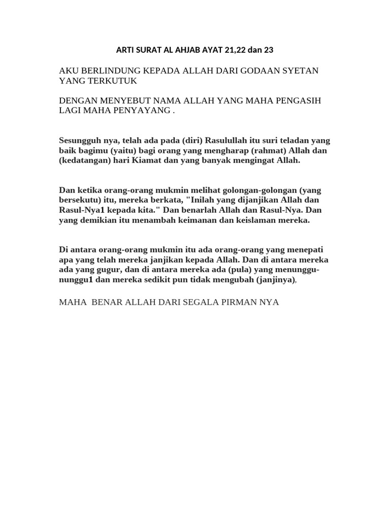 Arti Surat Al Ahjab Ayat 21-23 | PDF