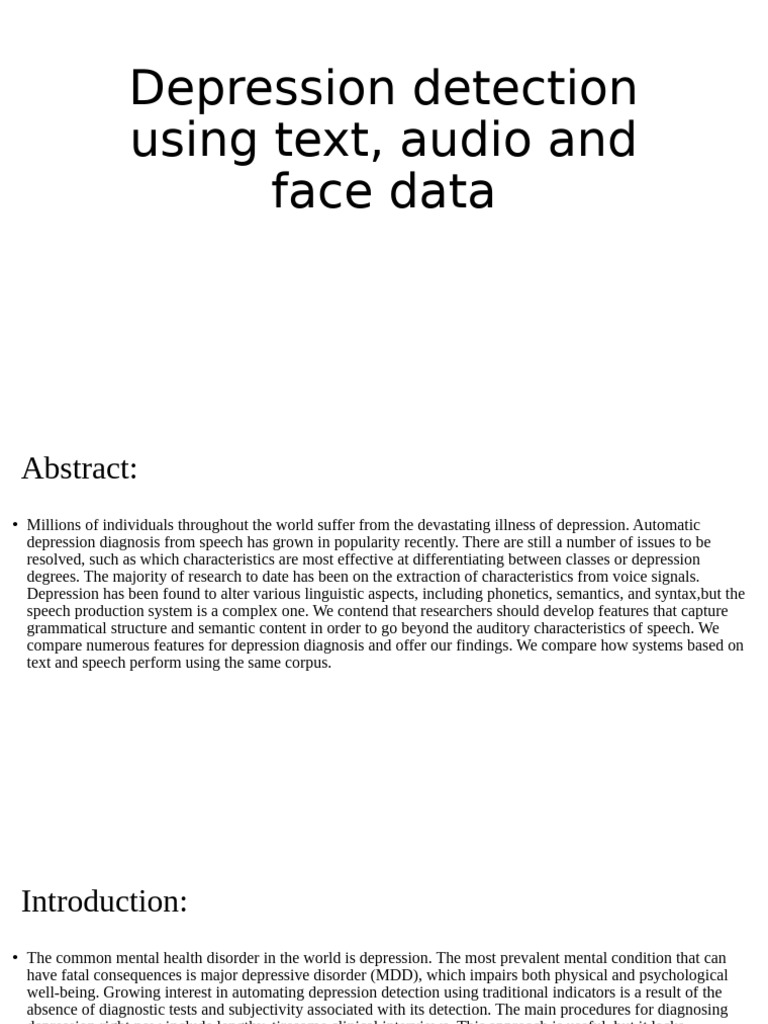 Depression Detection Using Text Face and Audio | PDF | Support Vector Machine | Cognitive Science
