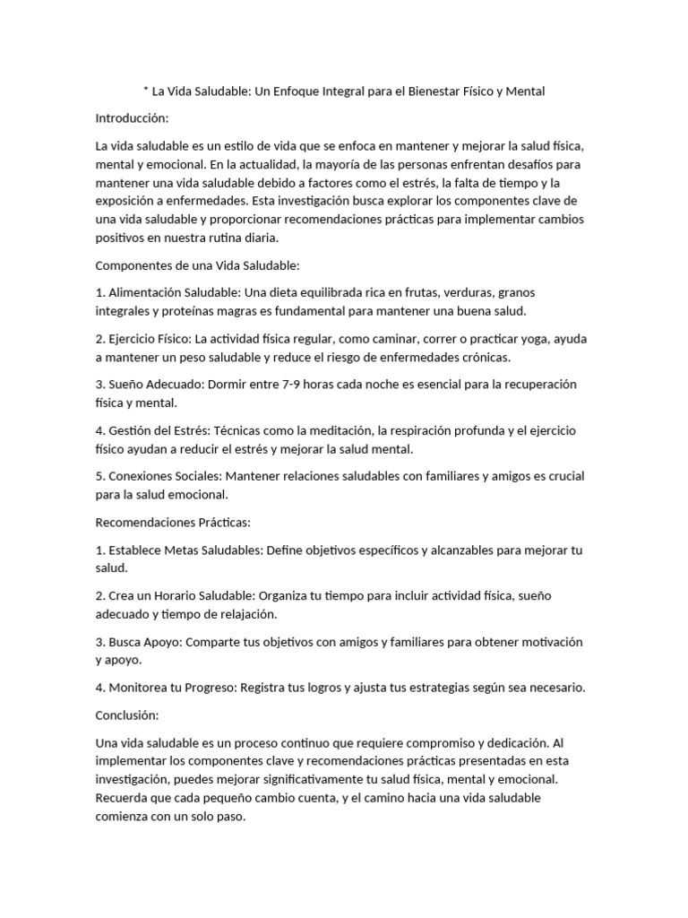 La Vida Saludable | PDF