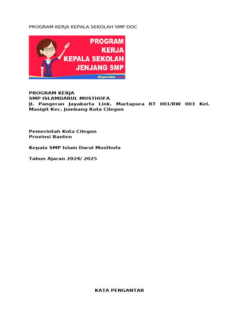 Program Kerja Kepala Sekolah SMP | PDF