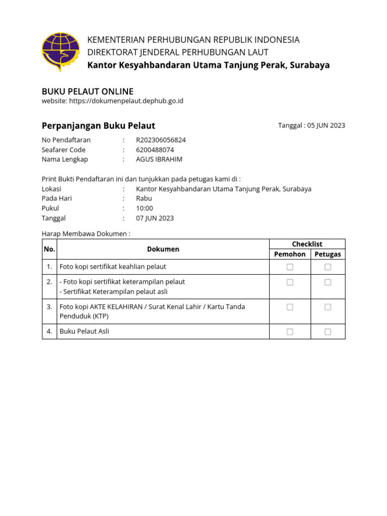 Contoh Sijil Off Buku Pelaut | PDF