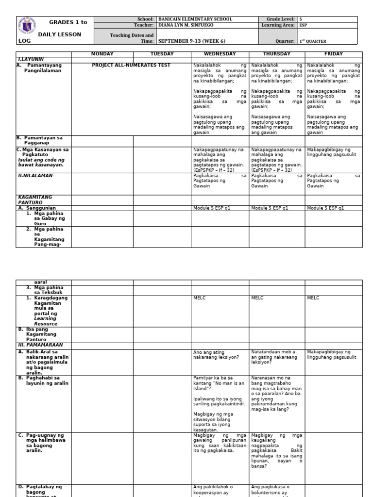 DLL Week 6 Esp 5 | PDF
