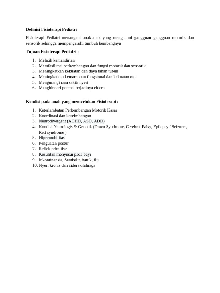Fisioterapi Pediatri | PDF