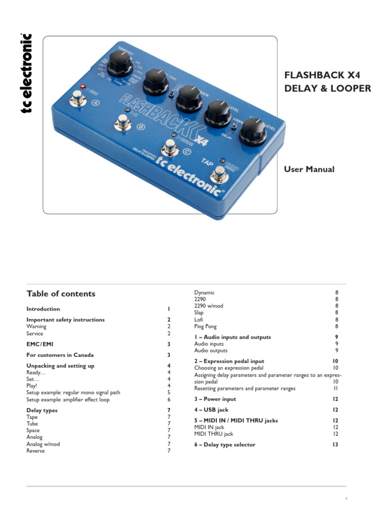 Flashback X4 Delay & Looper Manual | PDF | Power Supply | Electrical Engineering