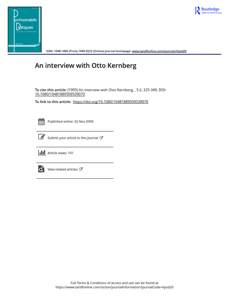 An Interview With Otto Kernberg | PDF | Psychoanalysis | Object ...