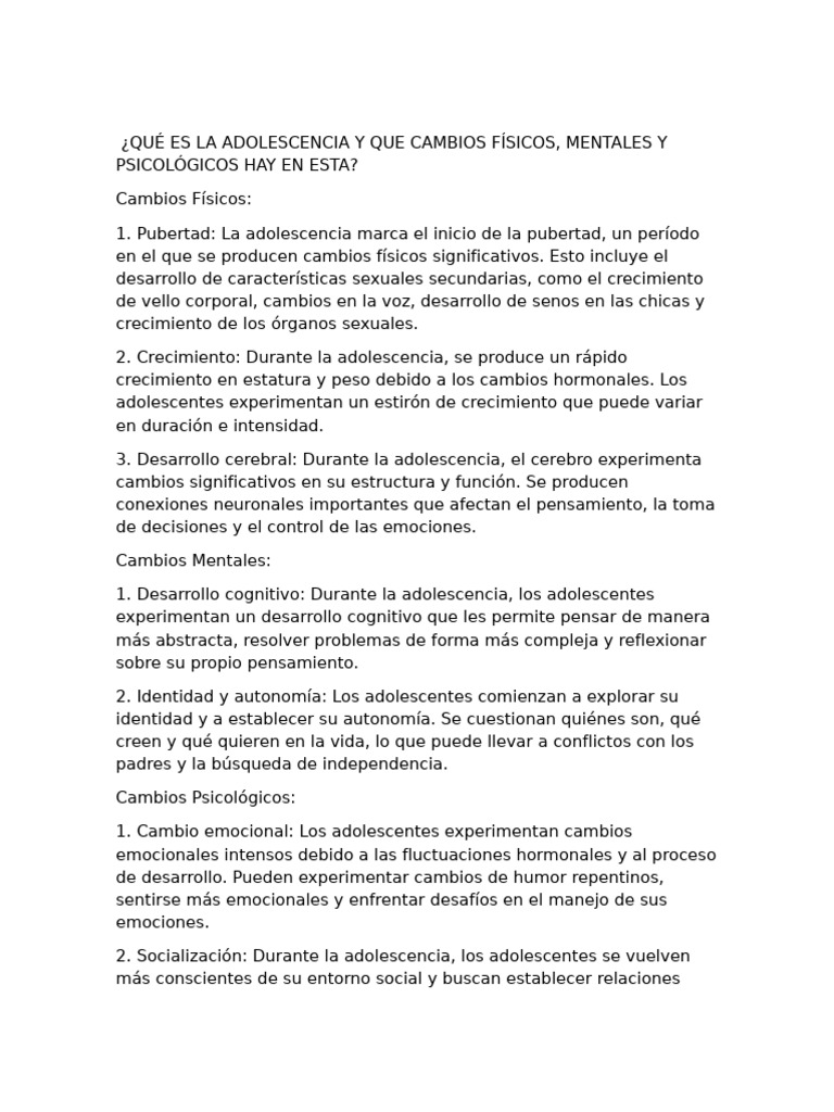 Cambios emocionales en la adolescencia | PDF
