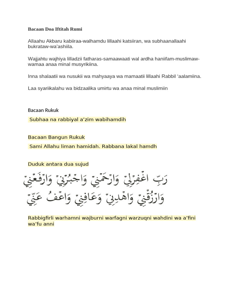 Bacaan Doa Iftitah Rumi | PDF