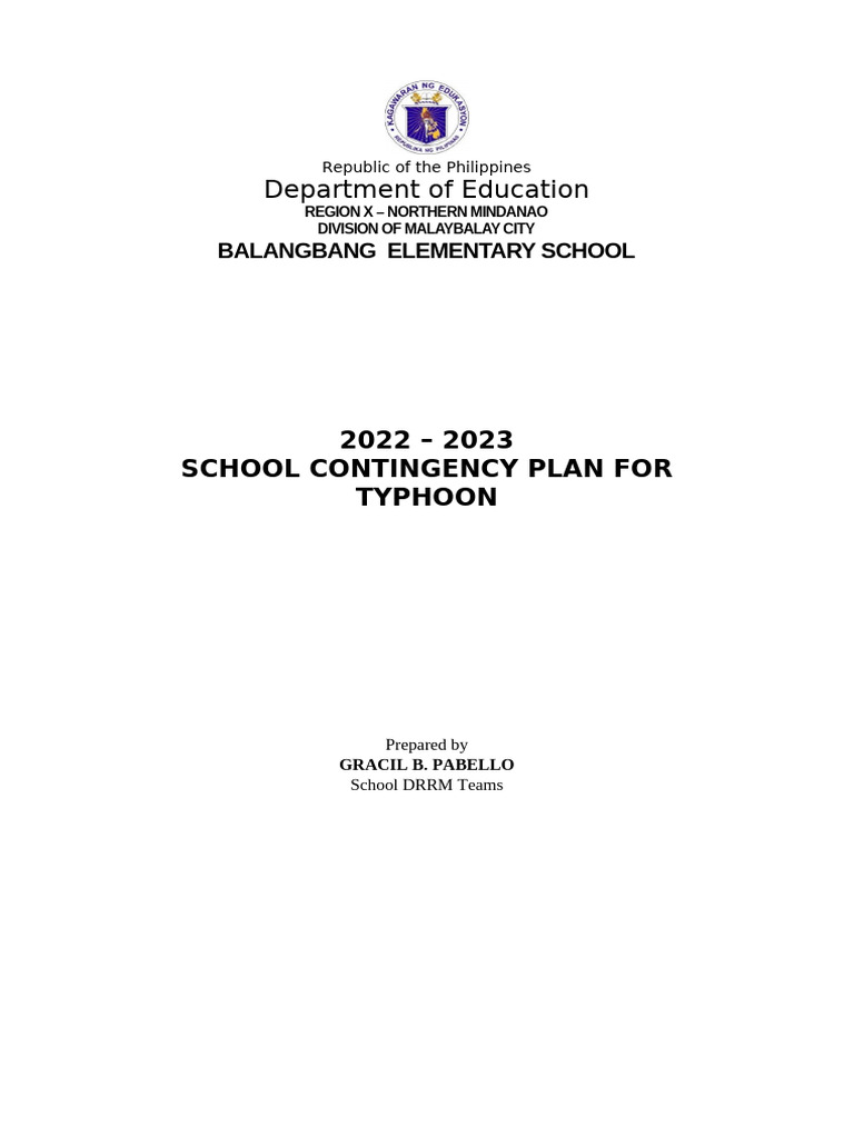 BALANGBANG ES Contingency Plan For Typhoon - Gracil Pabello | PDF ...