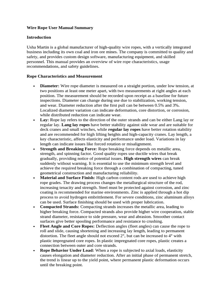 Wire Rope User Manual Summary | PDF | Rope | Wire